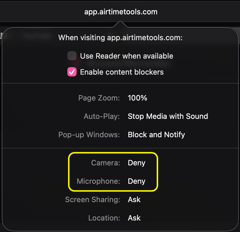 Grant camera and microphone access to Airtime Screen Recorder – Airtime
